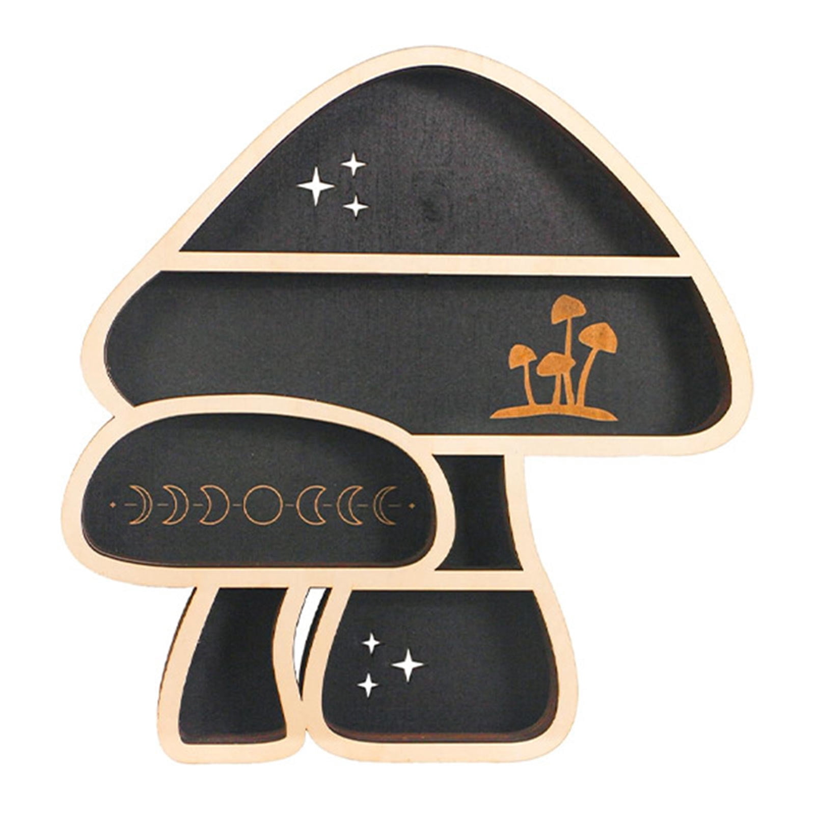 Mushroom Decor Wooden Trinket Shelf Crystal Rock Display Case Figurine ...