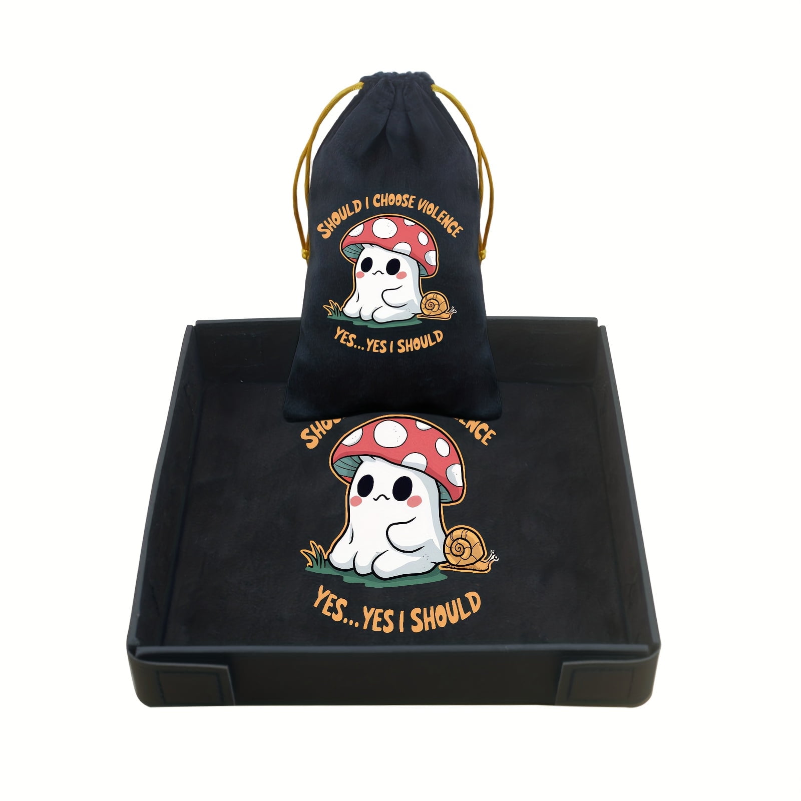 Mushroom Design Foldable Square Dice Tray with Drawstring Pouch - Cute ...