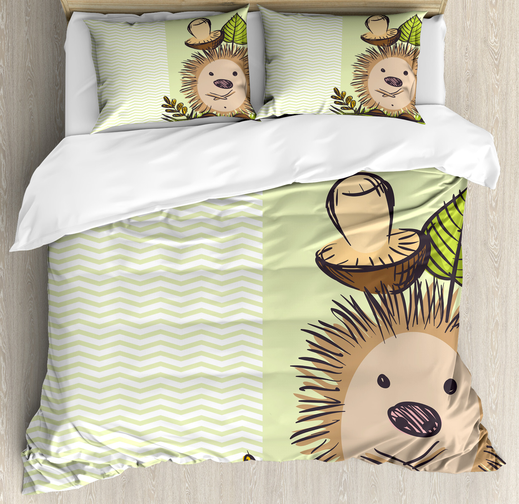 Mushroom Duvet Cover Set, Hedgehog Chevron Stripes Pattern Spiky Animal ...