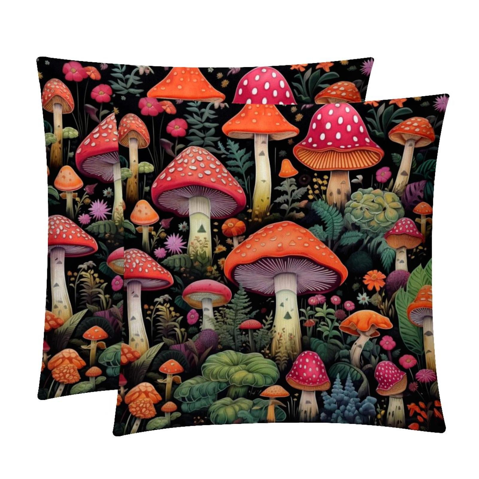 Mushroom Elegant Velvet Bed Pillow Covers Set - Decorative Pillows with ...