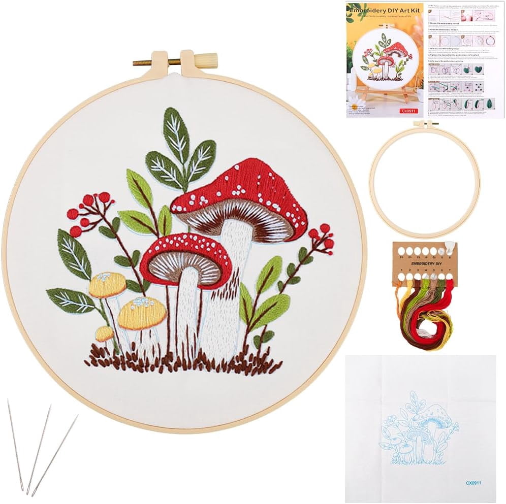 Mushroom Embroidery Kit for Beginners Cross Stitch Starter Kits Art ...