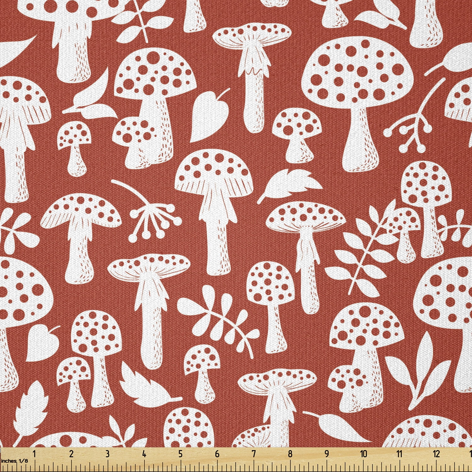 Mushroom Fabric by The Yard, Amanita Pattern Leaves Berries Poisonous ...