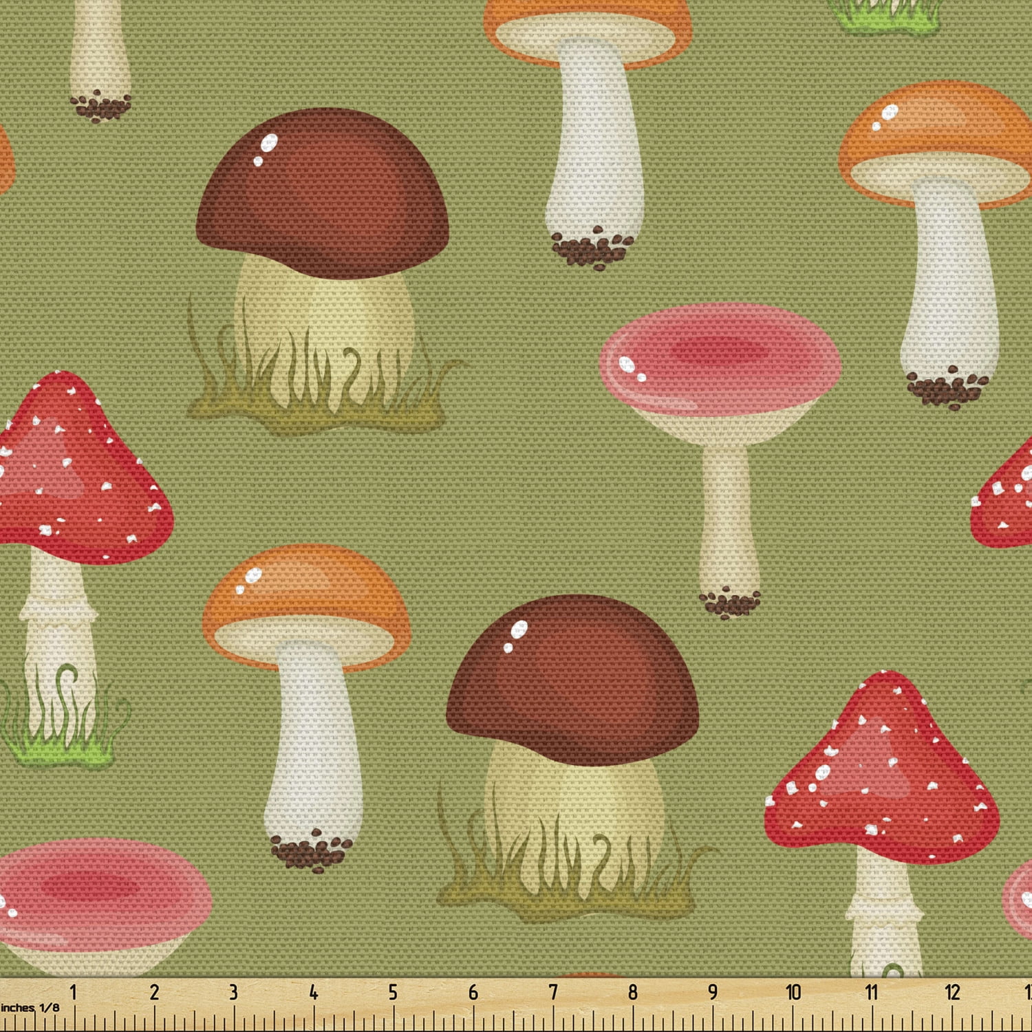 Mushroom Fabric by the Yard, Repetitive Autumn Forest Elements Abstract ...
