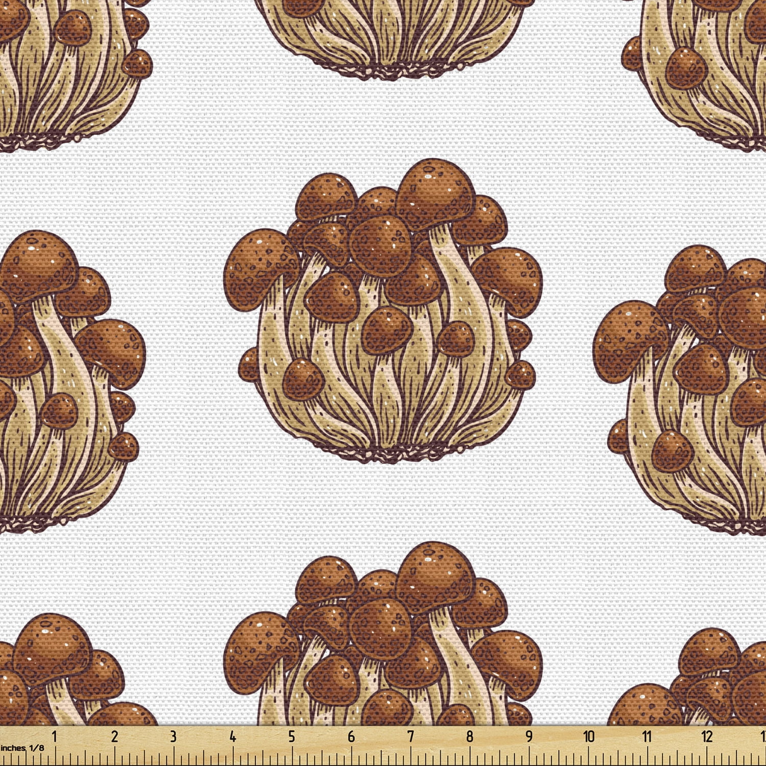 Mushroom Fabric by the Yard Upholstery, Repeating Graphical Enokitake ...