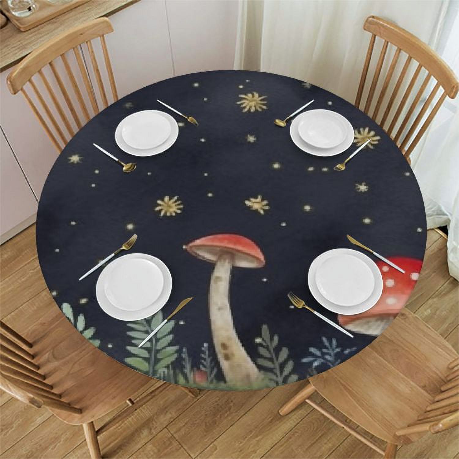 Mushroom Fitted Tablecloth for Round Table,Pastoral Botanical Floral ...