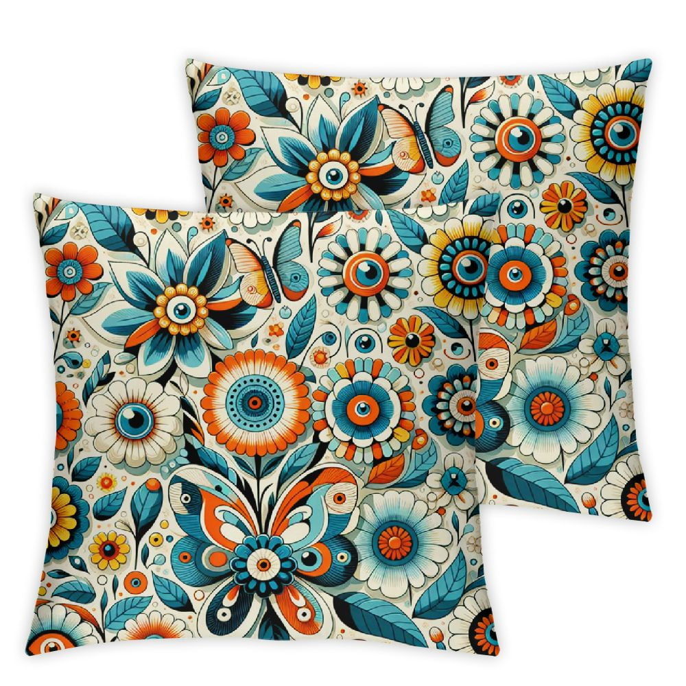 Mushroom Floral Pillow Case 18x18 Retro 70s Decor Vintage Throw Pillows ...