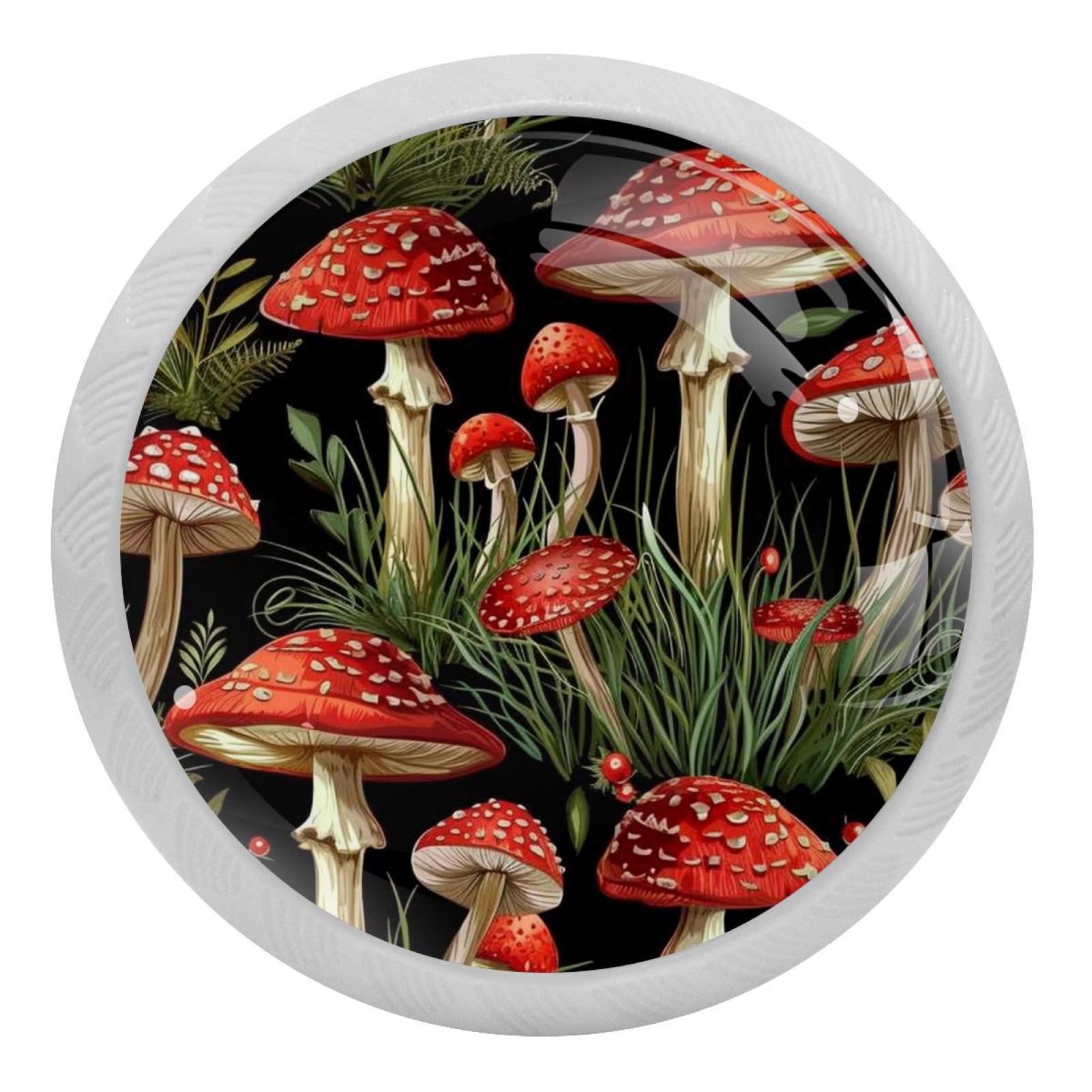 Mushroom Fluorescent Drawer Pulls with Screws - Round 4-Pack Glow-in ...