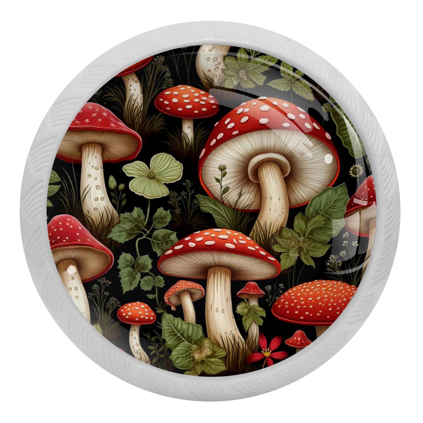 Mushroom Fluorescent Drawer Pulls with Screws - Round 4-Pack Glow-in ...