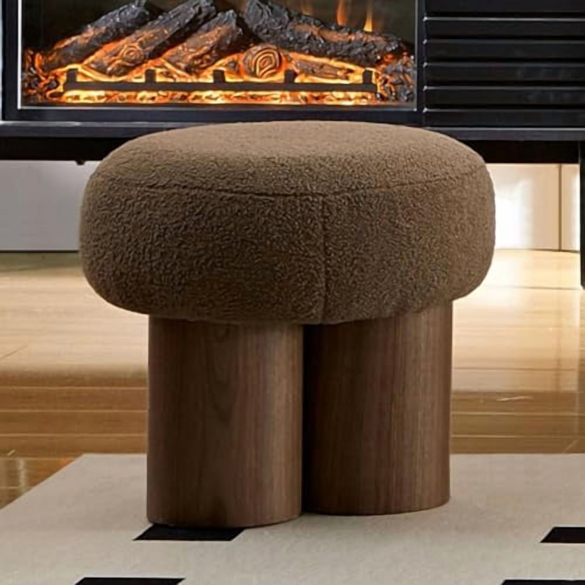 Mushroom Footstool Cute Ottoman Teddy Boucle Footrest Stool Upholstered ...
