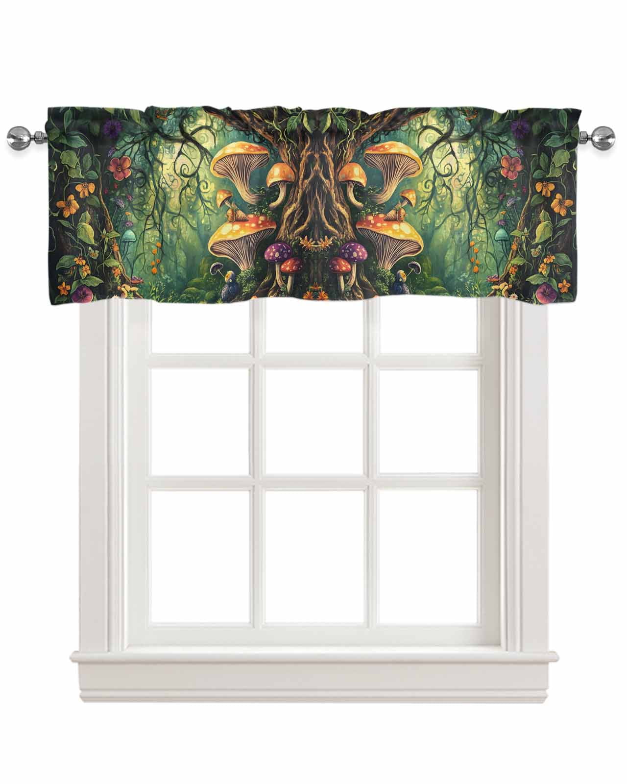 Mushroom Forest Kitchen Valances for Windows Farmhouse Linen Window ...
