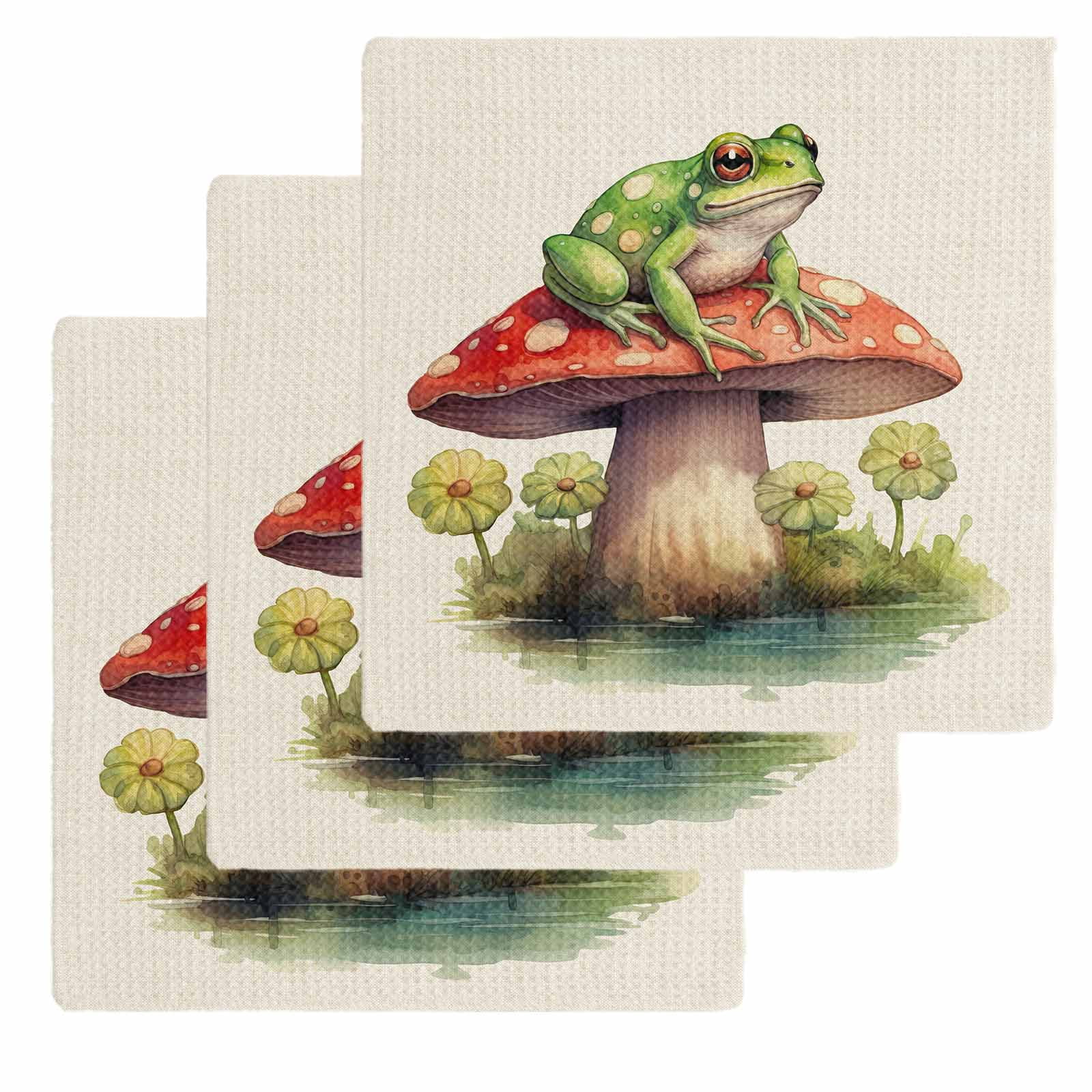 Mushroom Frogs Kitchen Dish Towels for Drying Dishes Set of 3, Spring ...