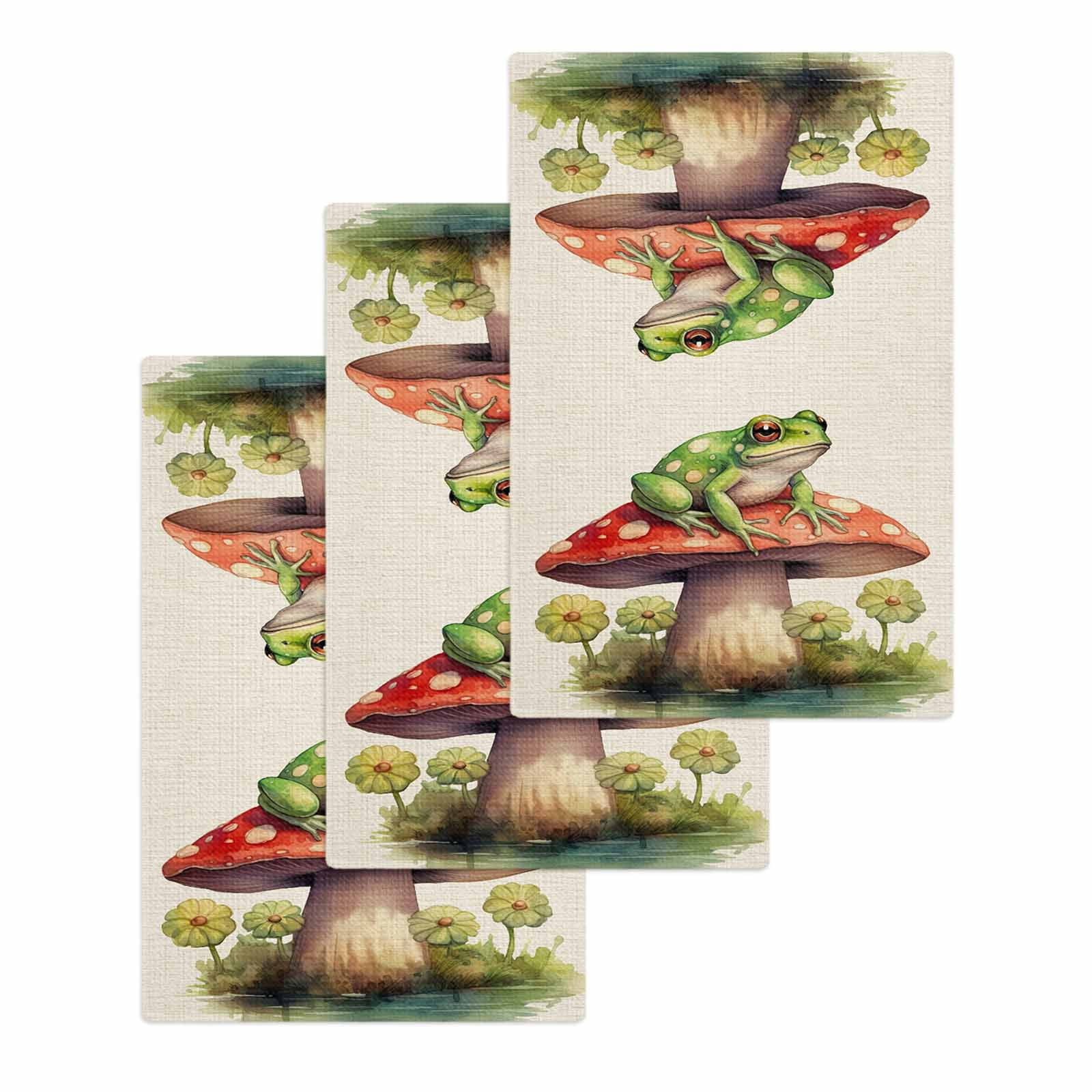 Mushroom Frogs Kitchen Dish Towels for Drying Dishes Set of 3, Spring ...