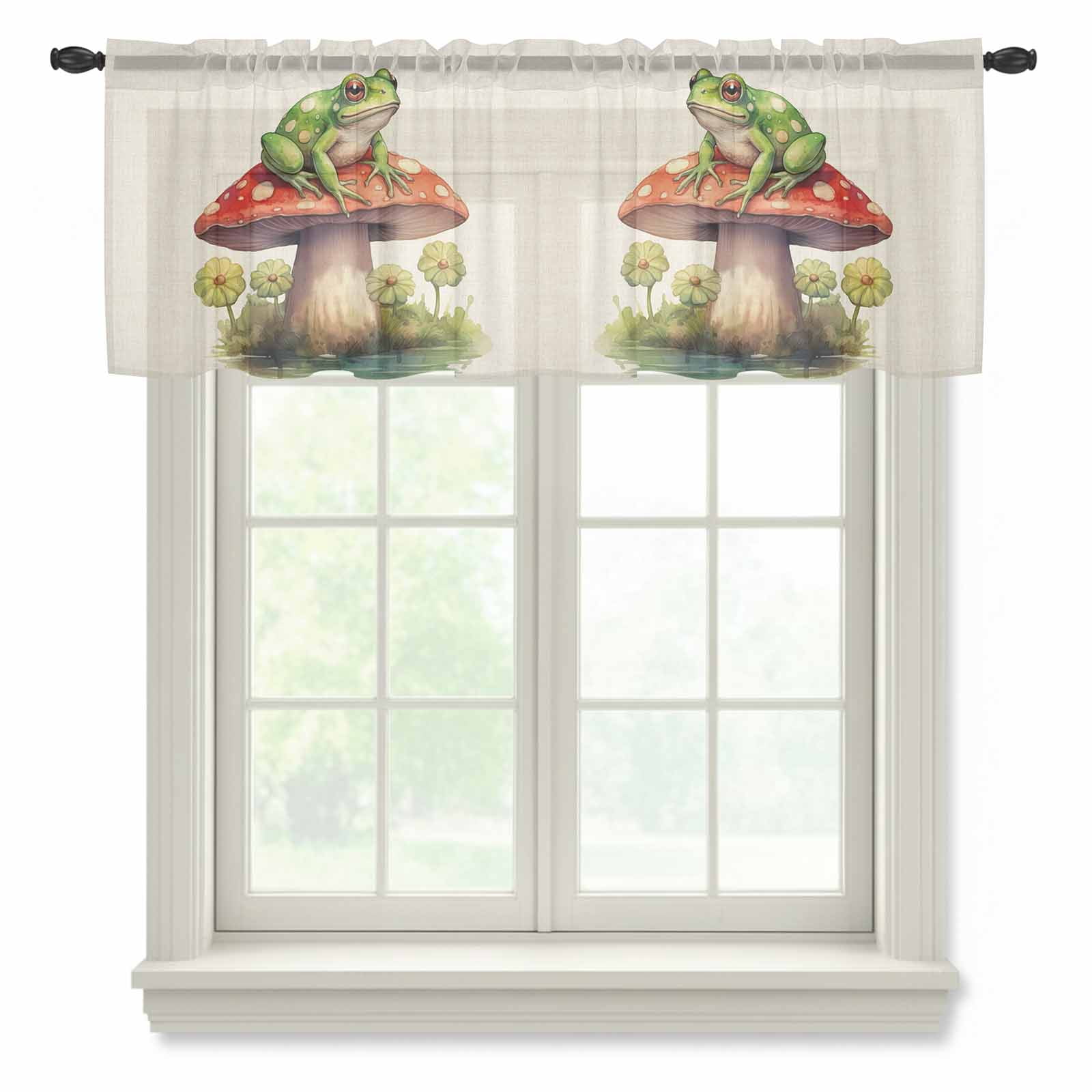Mushroom Frogs Sheer Curtains Valances for Windows Spring Floral Green ...