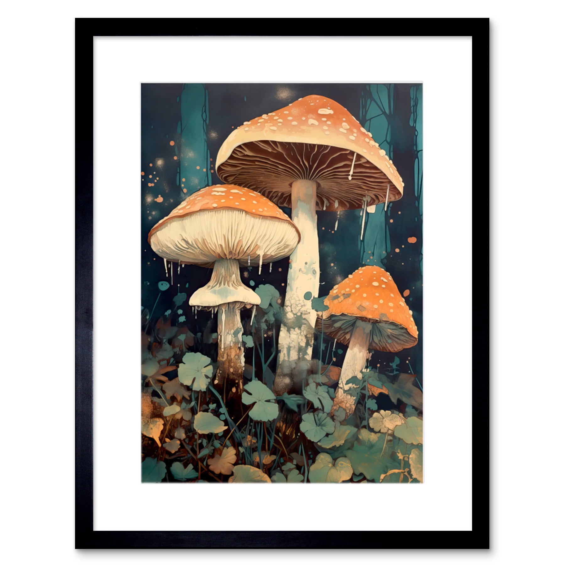 Mushroom Fungi Watercolour Painting Magical Forest Pastel Clover Field ...