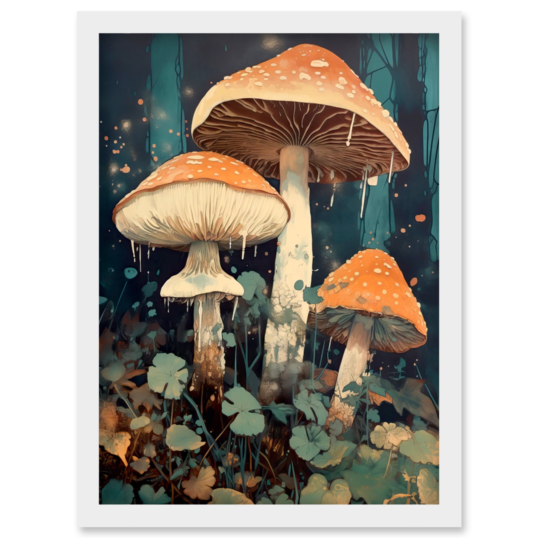 Mushroom Fungi Watercolour Painting Magical Forest Pastel Clover Field ...