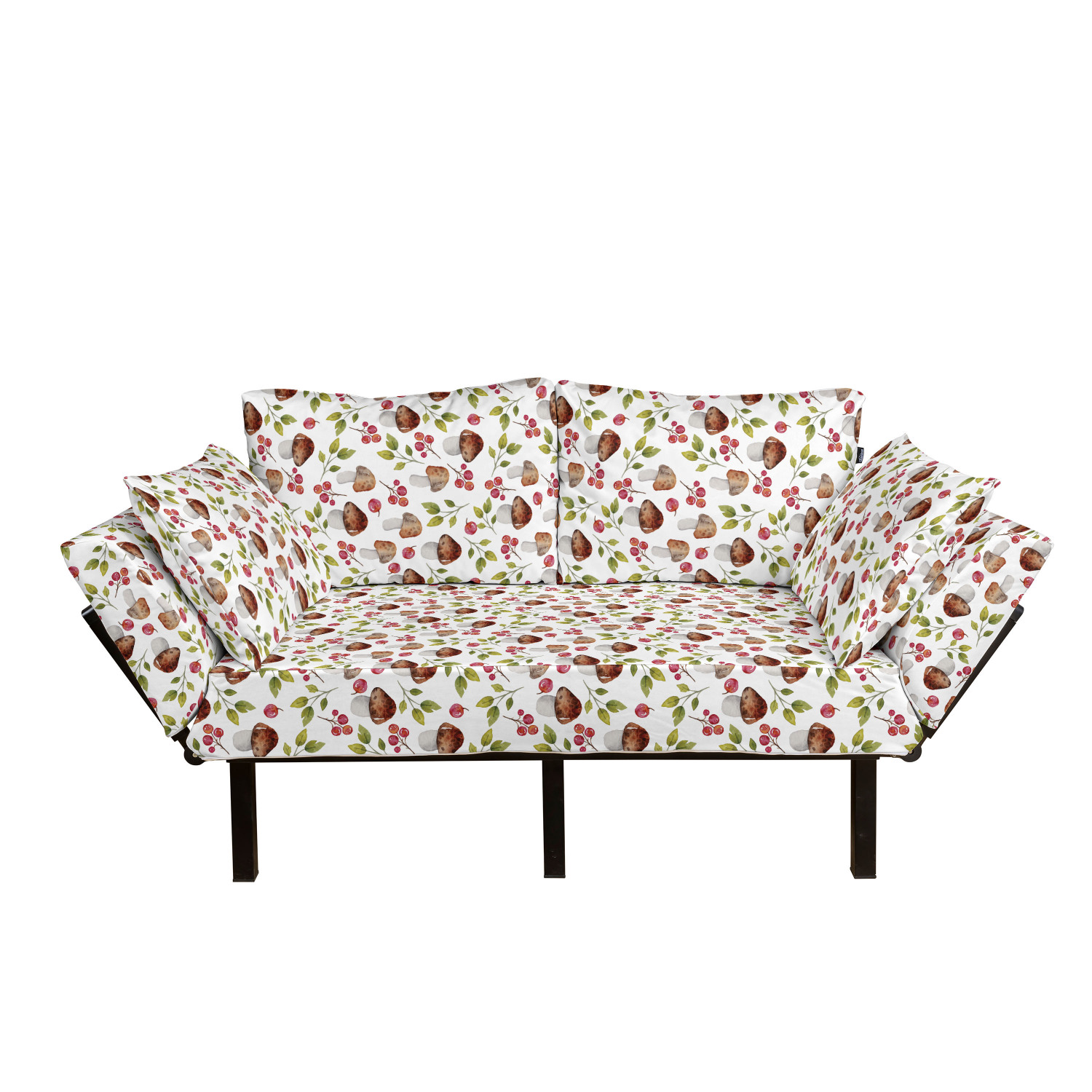 Mushroom Futon Couch, Watercolor Art Pattern with Forest Elements ...