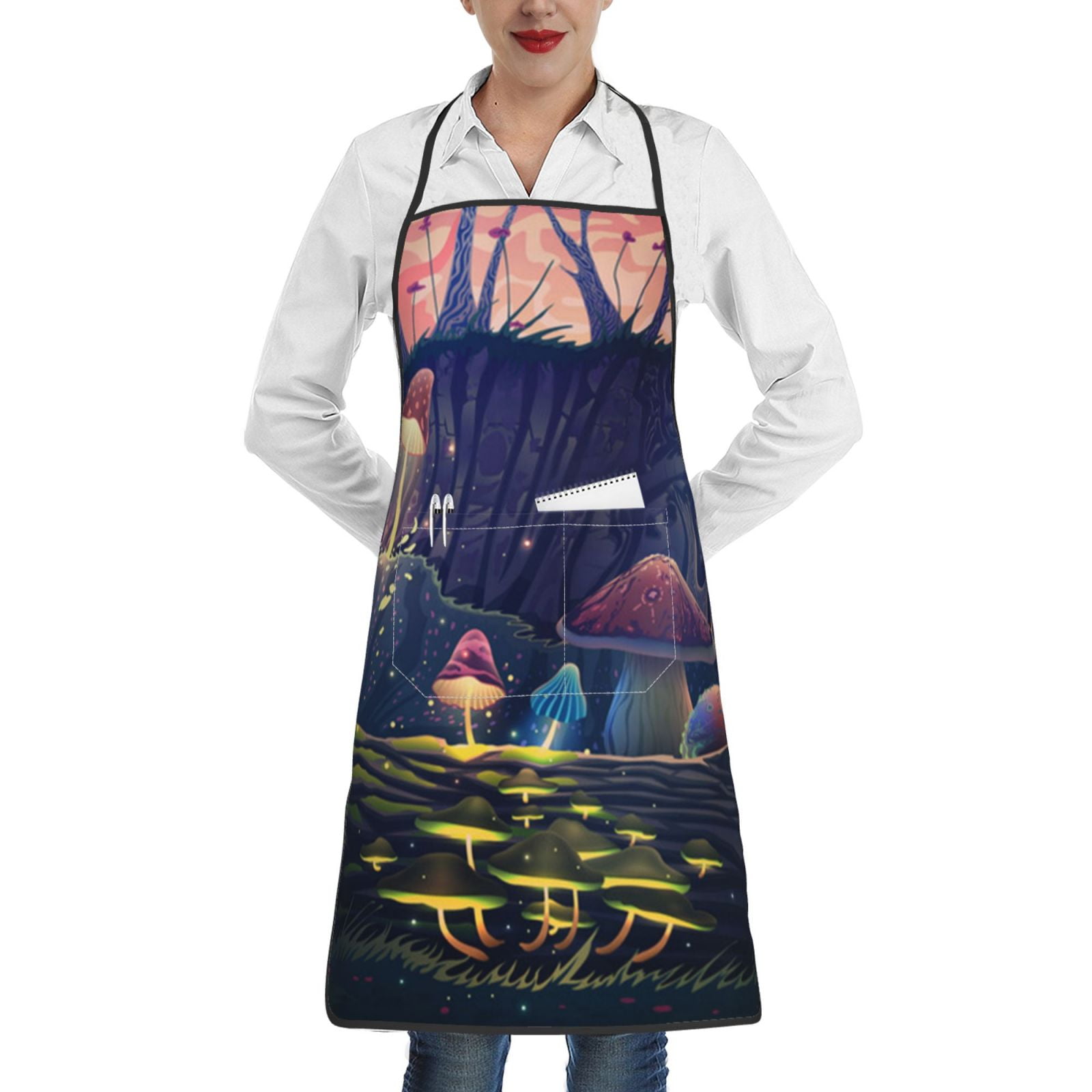 Mushroom Garden Wild Animals Magic Apron with Pocket Cooking Waterproof ...