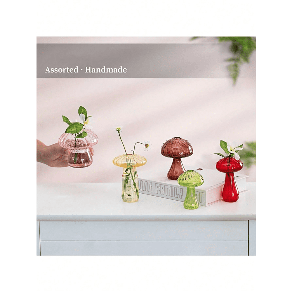 Mushroom Glass Planter, Set Of 5 Colored Plant Propagation Station ...