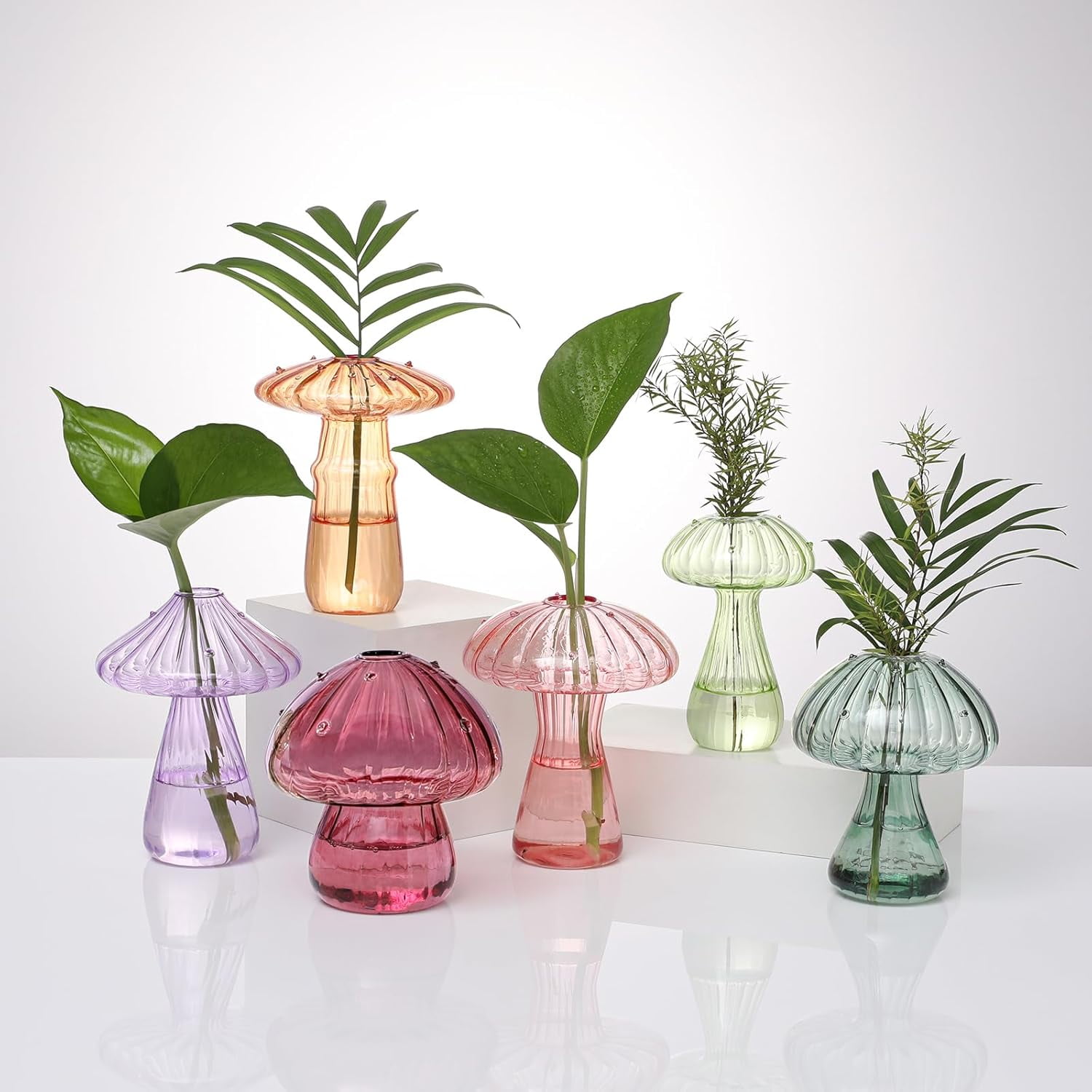 Mushroom Glass Vases for Indoor Plants Set of 6 Colored Plant ...
