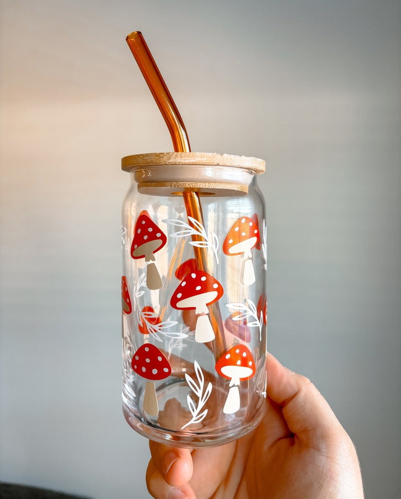 Mushroom Glasses | Iced Coffee Cup | Trendy Cottage Core Cup | Cute ...