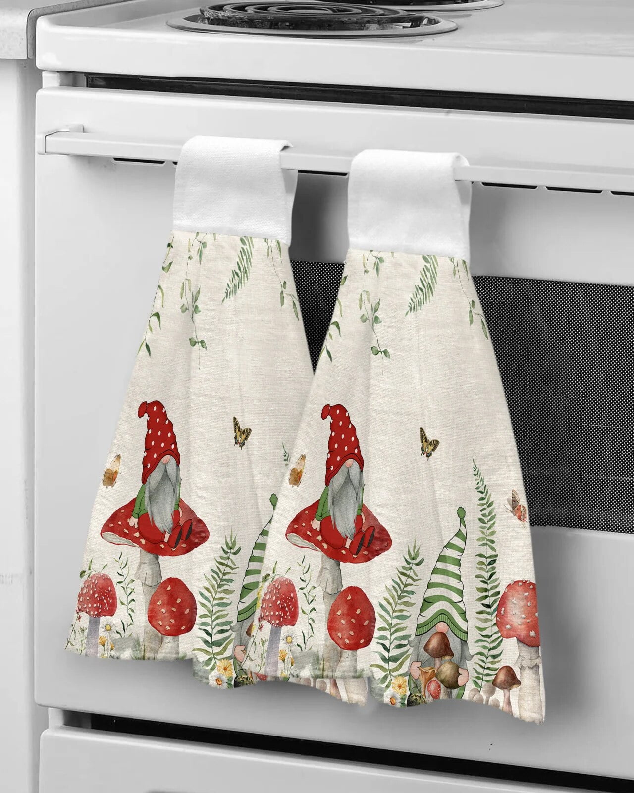 Mushroom Green Plant Butterfly Hand Towels Kitchen Bathroom Hanging ...