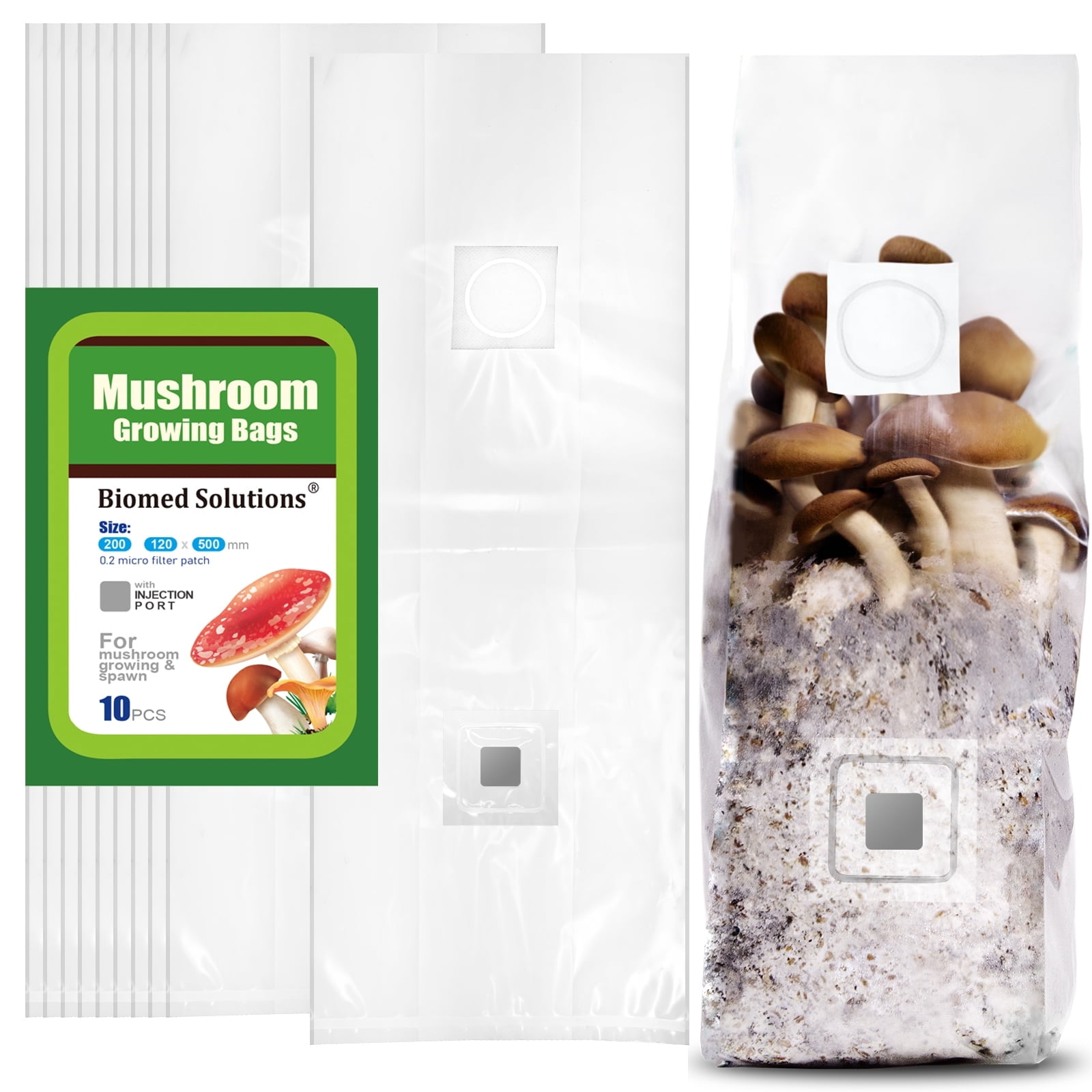 Mushroom Grow Bags with Injection Port and 0.2 Micron Gas Exchange ...