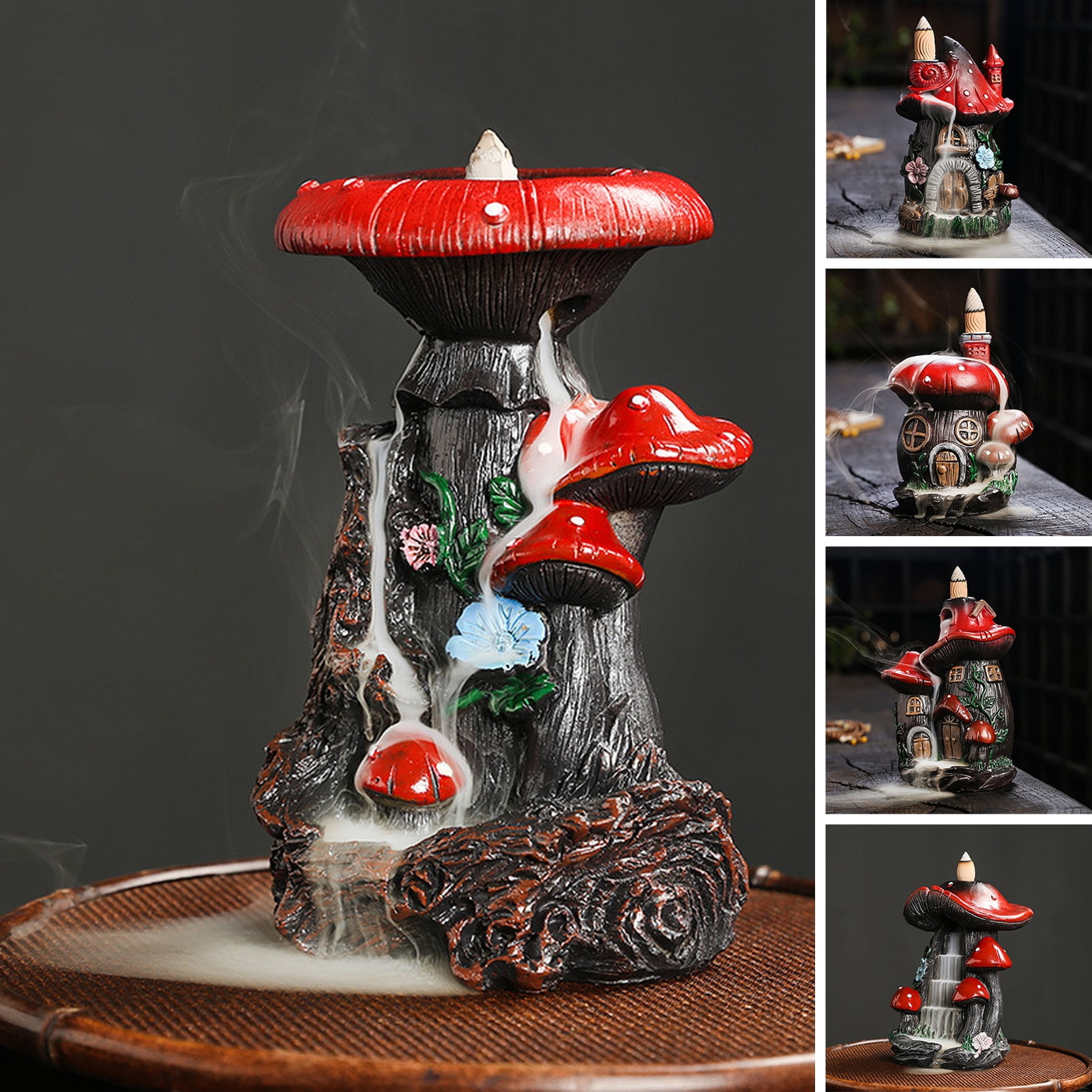 Mushroom House Backflow Incense Burner Resin Handicraft Nature Theme ...