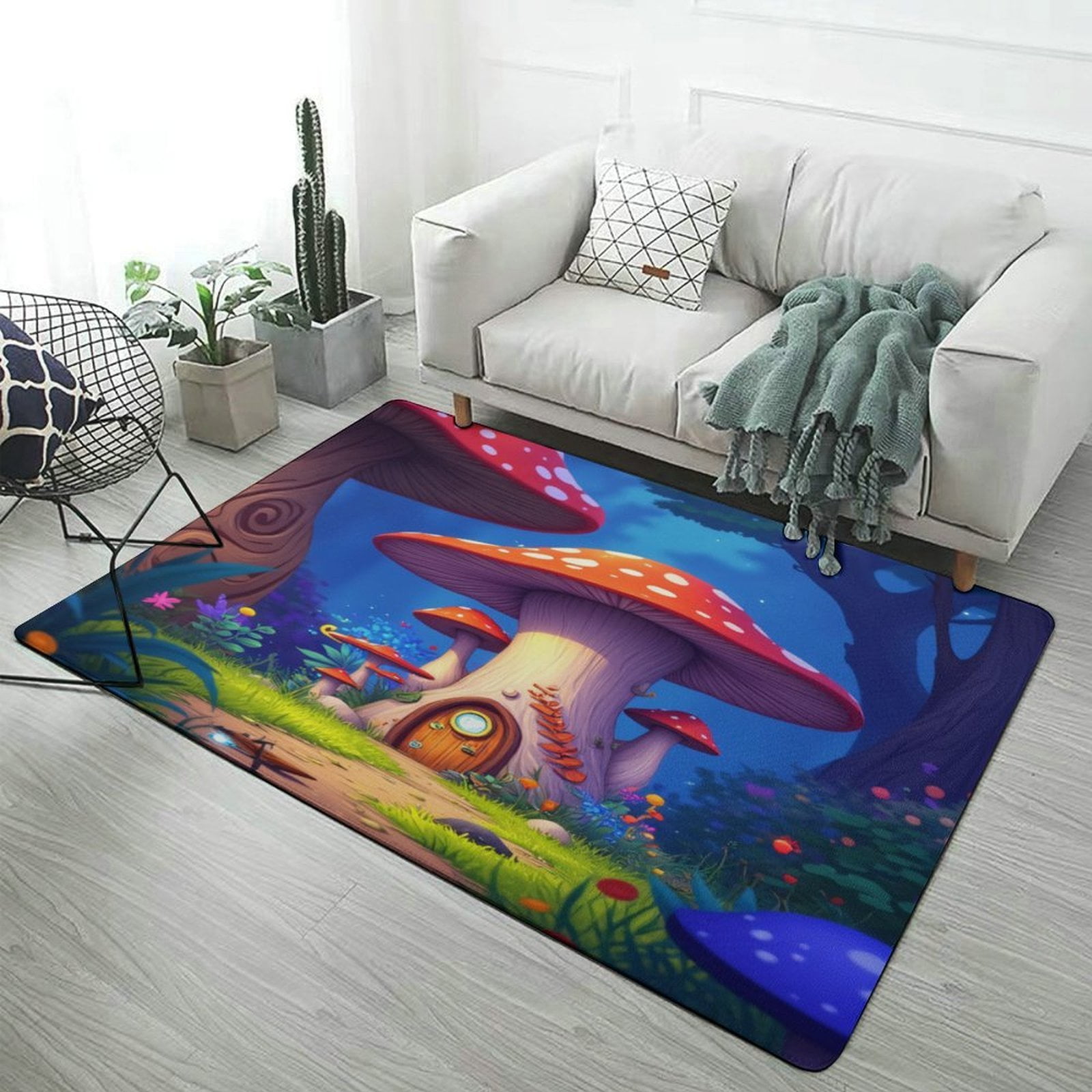 Mushroom House in Enchanted Forest Carpet Style Living Room Bedroom Rug ...