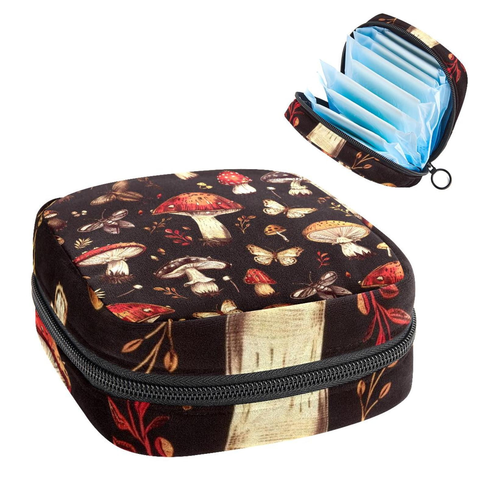 Mushroom and Insects Pattern Sanitary Napkin Storage Bag, Zipper ...