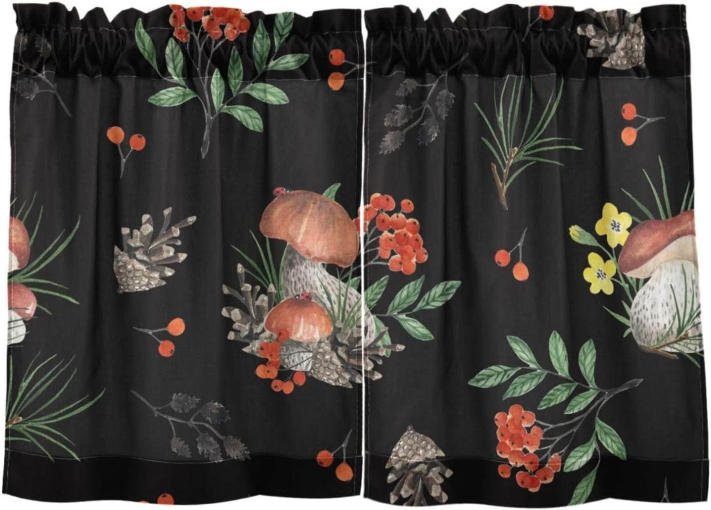 Mushroom Kitchen Curtains 2 Panels UV Protected Tier Curtains, Half ...