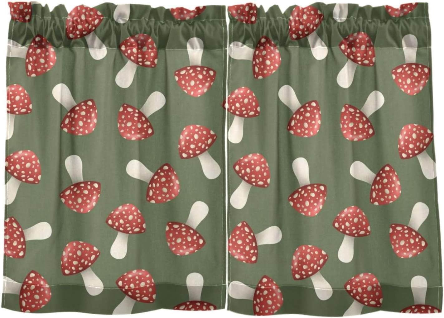 Mushroom Kitchen Curtains 2 Panels UV Protected Tier Curtains, Half ...