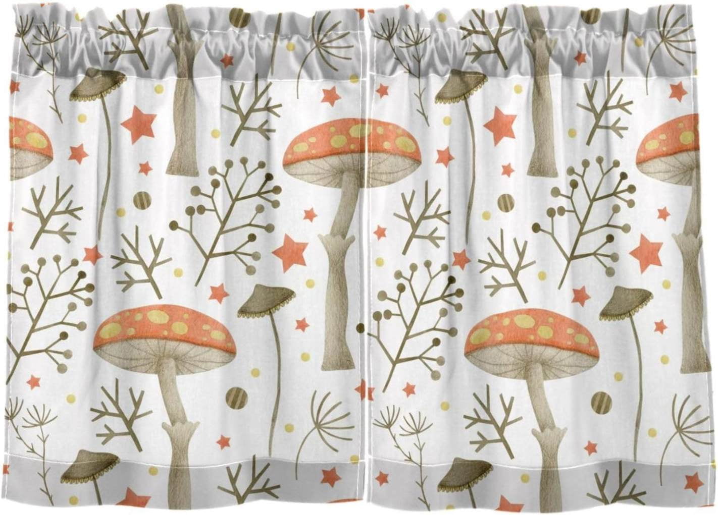 Mushroom Kitchen Curtains 2 Panels UV Protected Tier Curtains, Half ...