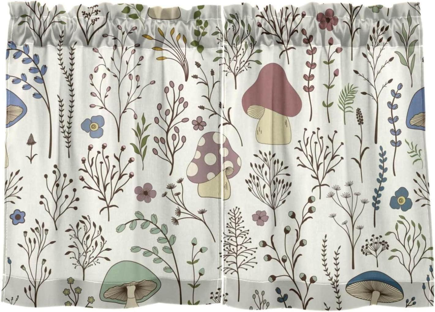 Mushroom Kitchen Curtains 2 Panels UV Protected Tier Curtains, Half ...