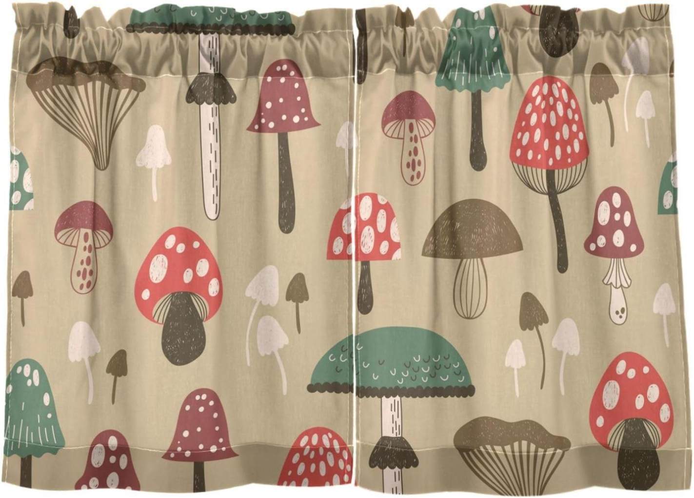 Mushroom Kitchen Curtains 2 Panels UV Protected Tier Curtains, Half ...