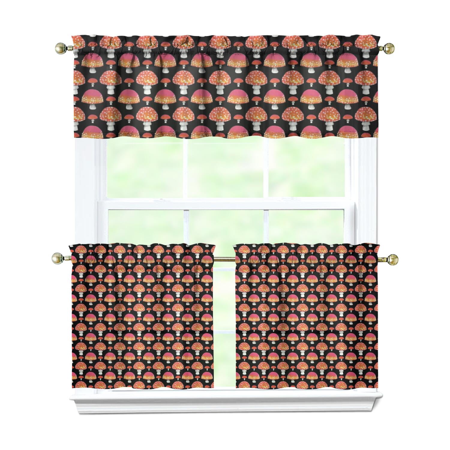 Mushroom Kitchen Curtains Set, Boho Mushroom Rod Pocket Tier and ...
