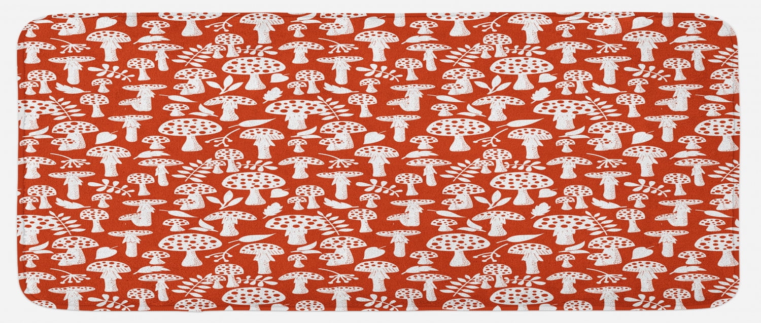 Mushroom Kitchen Mat, Amanita Pattern Leaves Berries Poisonous Plants ...
