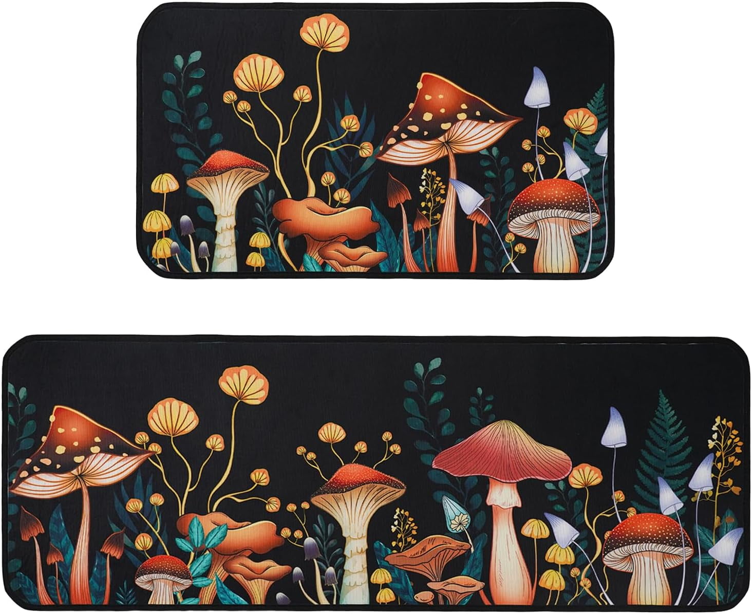 Mushroom Kitchen Mat Set of 2, Mushroom Kitchen Decor, Black Farmhouse ...
