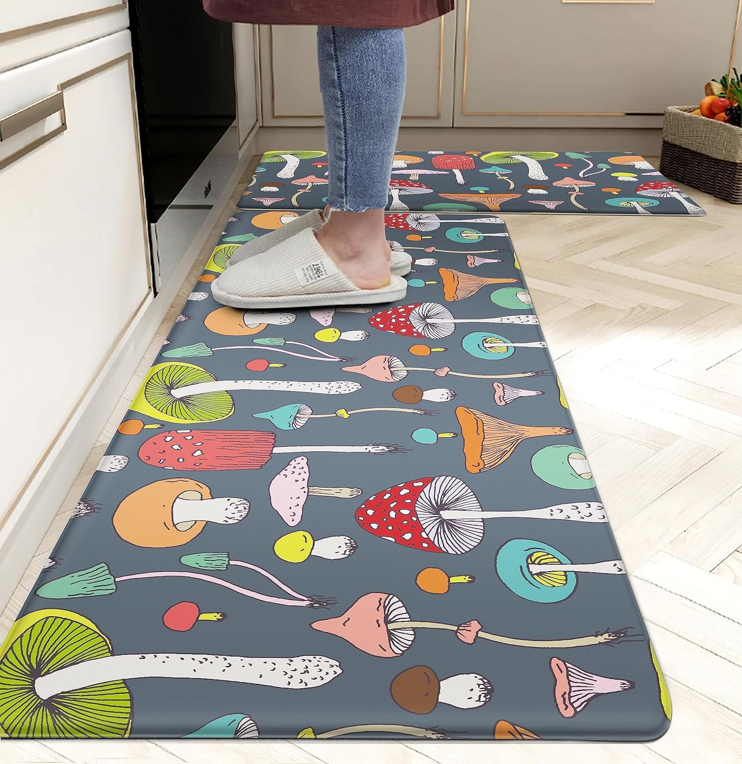 Mushroom Kitchen Rugs Mats Set of 2 Colorful Mushroom Anti Fatigue Mats ...