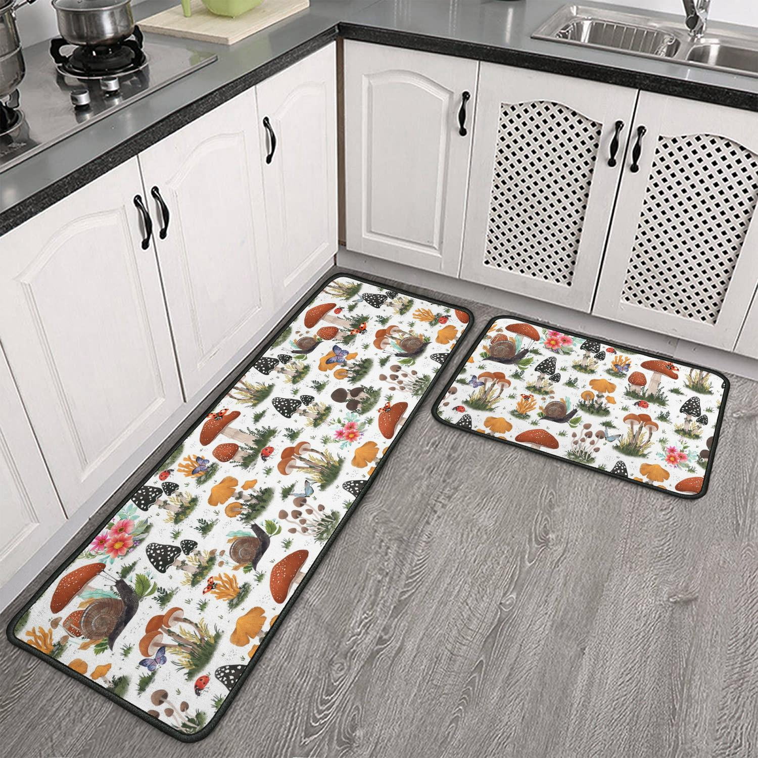 Mushroom Kitchen Rugs Set 2 Pieces Non Skid Kitchen Floor Rug and Mat ...