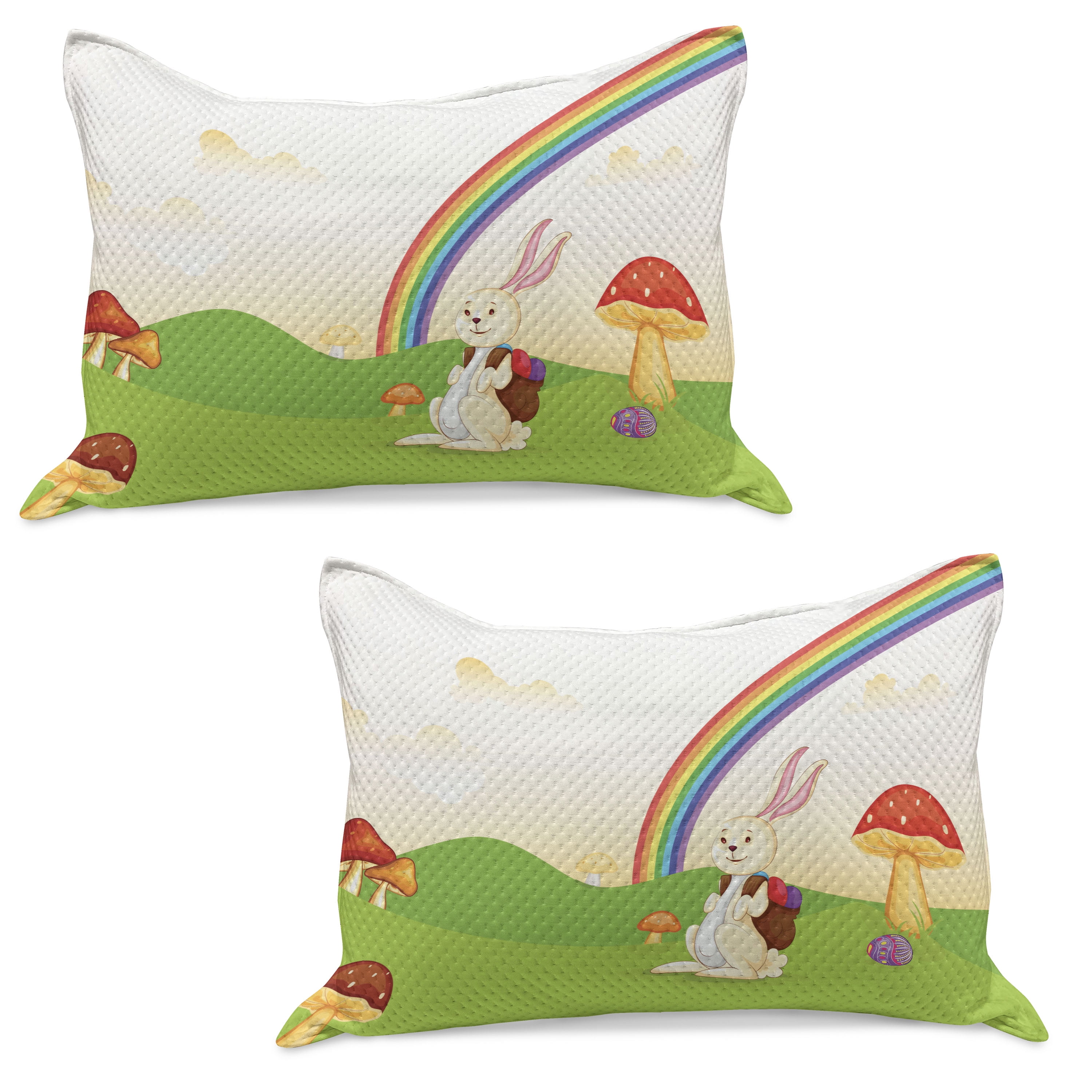 Mushroom Knitted Quilt Pillowcover Set of 2, Bunny with Easter Egg ...