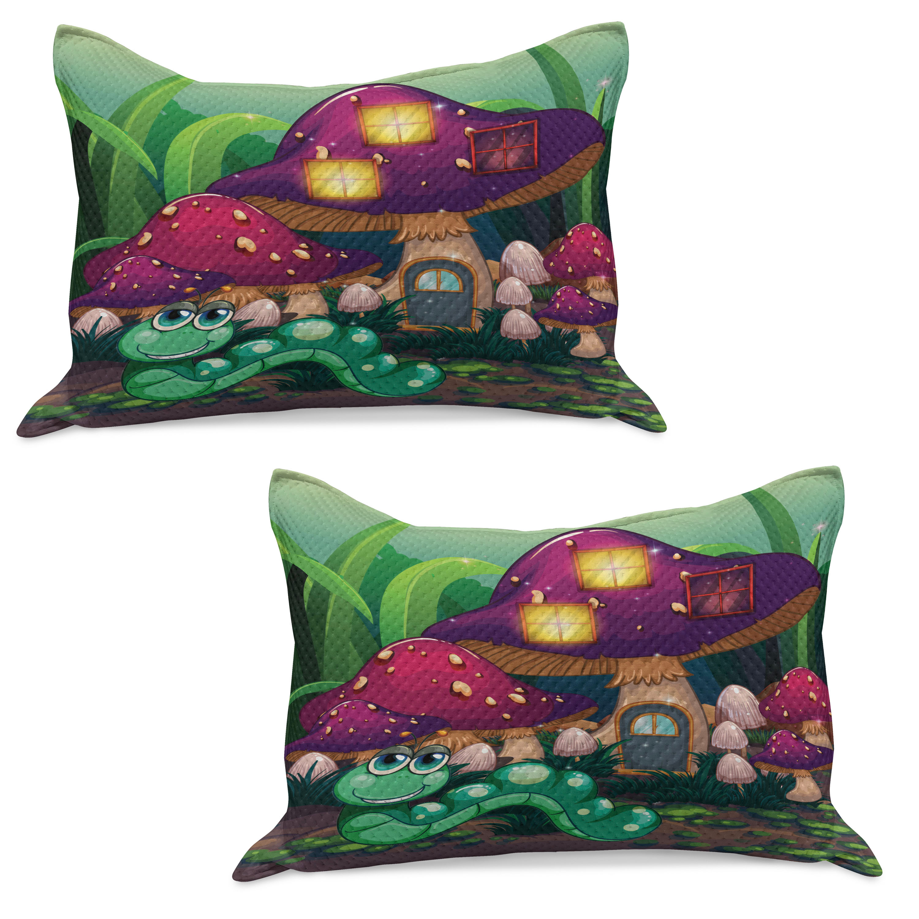 Mushroom Knitted Quilt Pillowcover Set of 2, Illustration of a Long ...