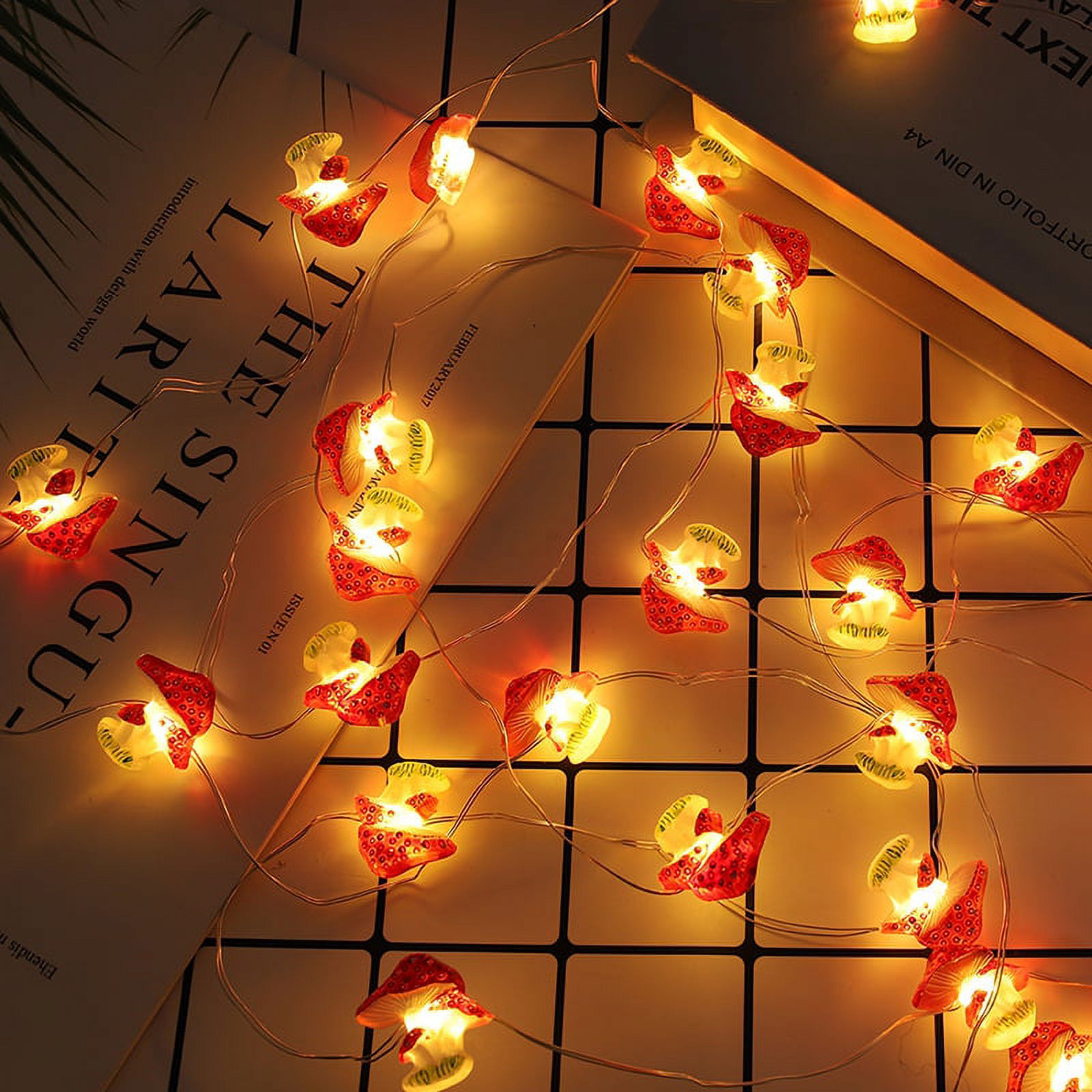 Mushroom LED String Lights, 6.56FT 20LEDs Christmas Battery Powered ...