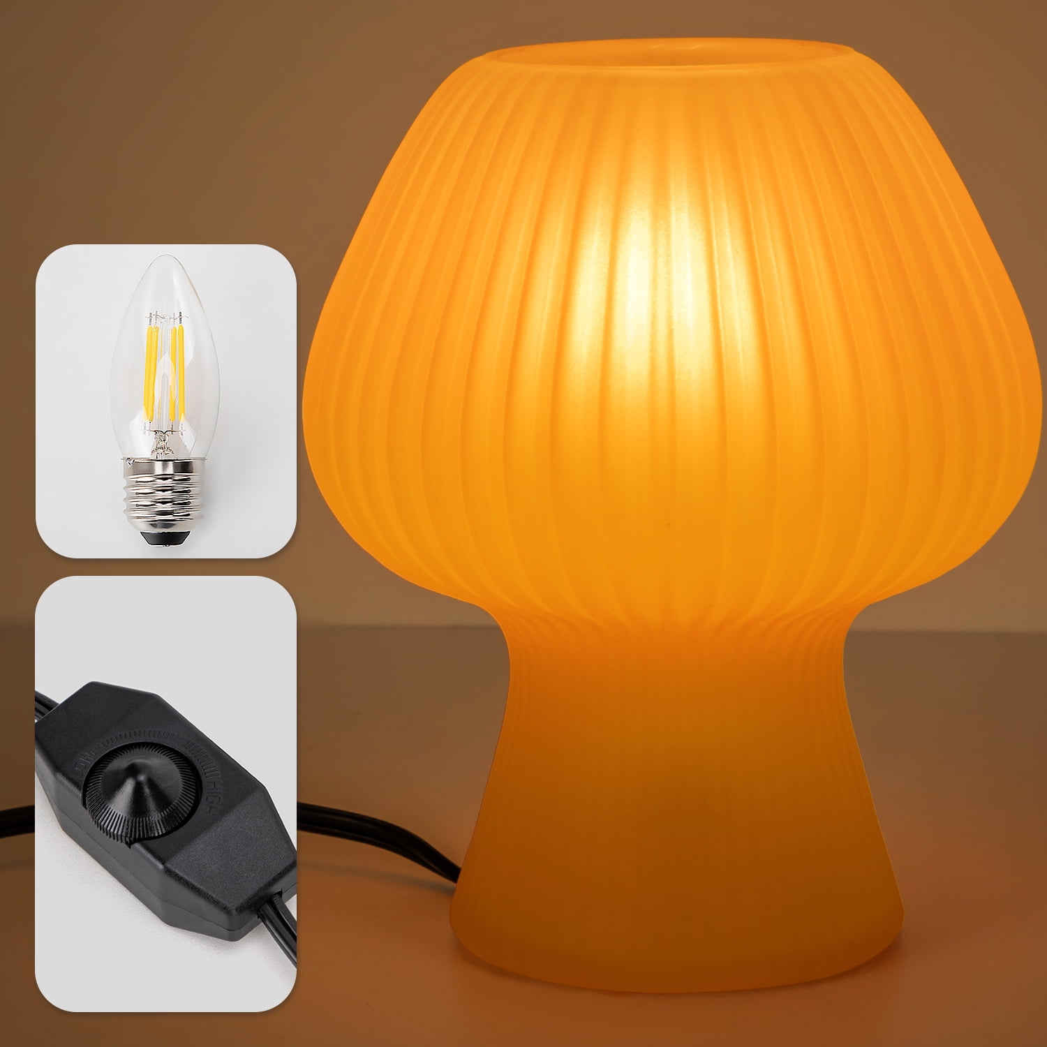 Mushroom Lamp - Dimmable Small Table Lamp with Glass Shade, Perfect for ...