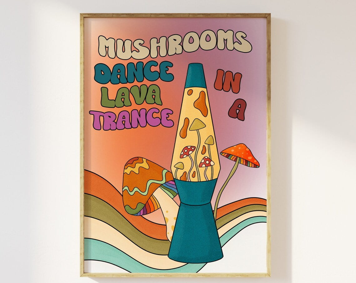 Mushroom And Lava Lamp Trippy Print - Colourful Retro Psychedelic Art ...