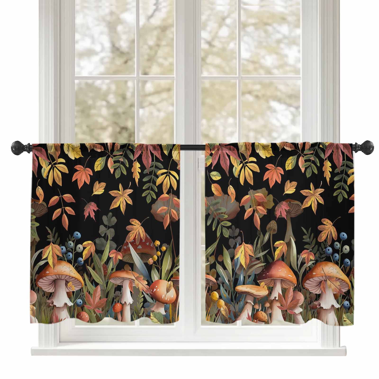 Mushroom Leaves Sheer Curtains 54 inches Long, Fall Thanksgiving ...