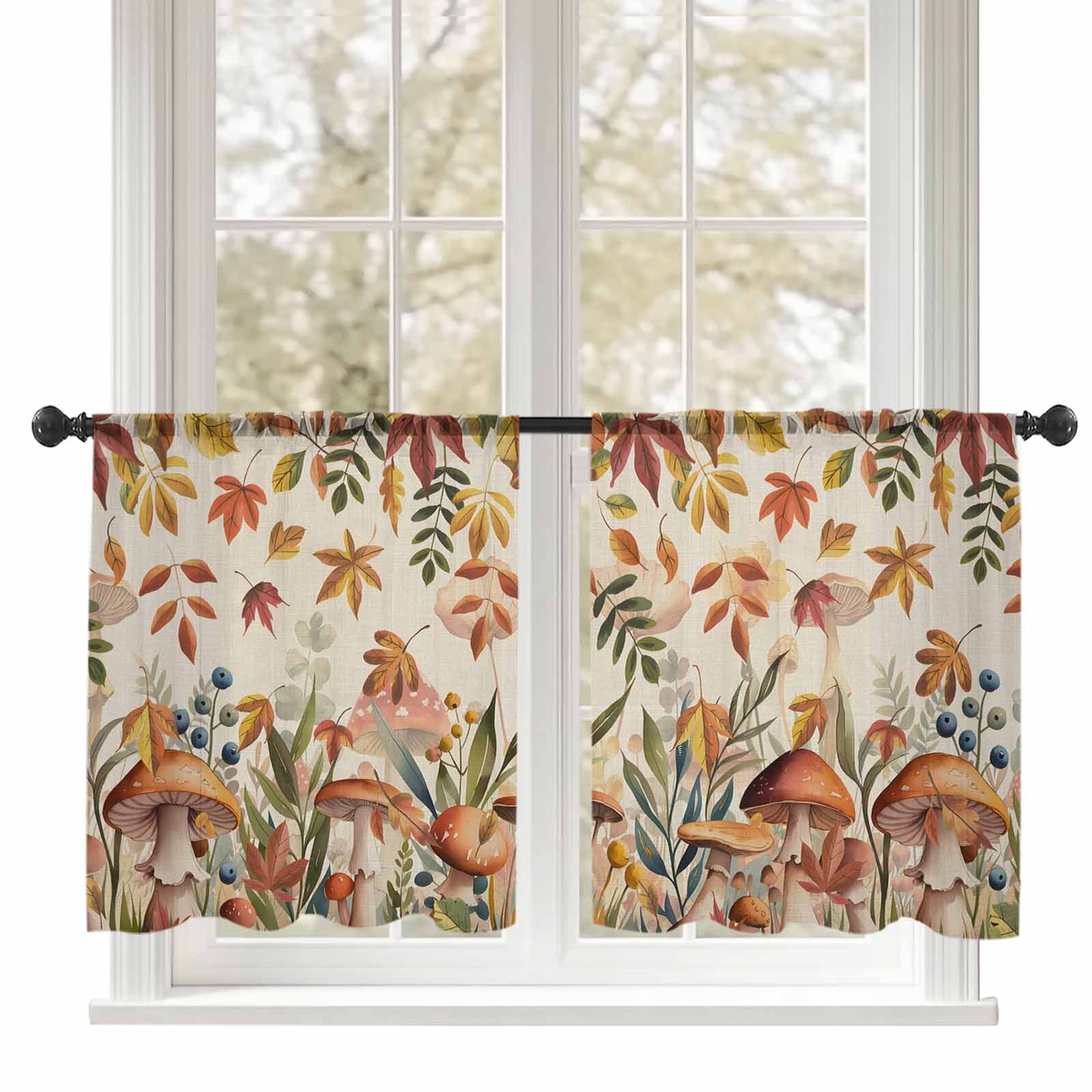 Mushroom Leaves Sheer Curtains 54 inches Long, Fall Thanksgiving ...