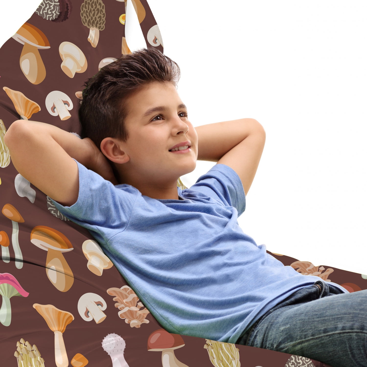 Mushroom Lounger Chair Bag, Rhythmic Fungi Cartoon Style in Autumn ...