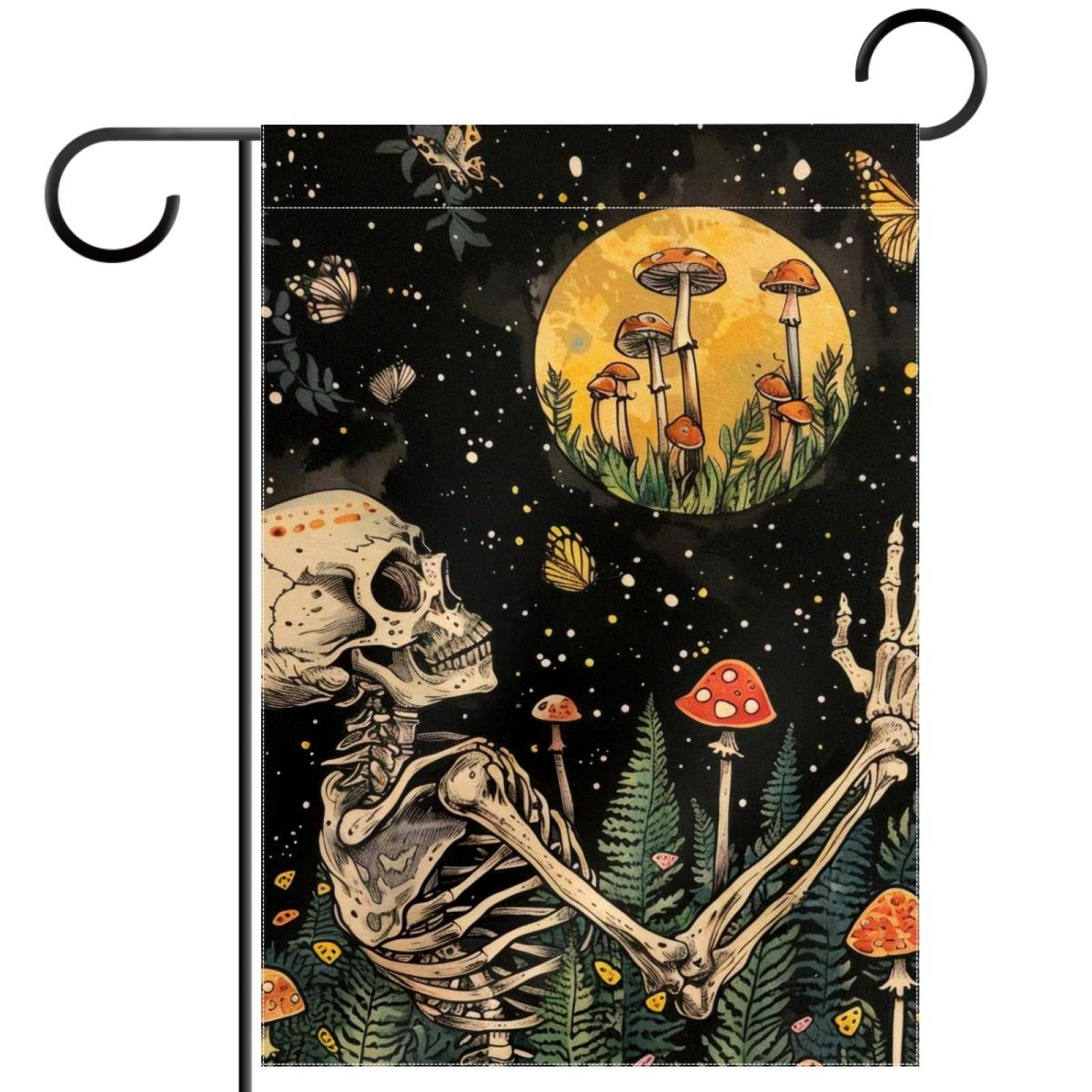 Mushroom Moon Phase Skeleton Plants Butterflies Garden Flag Double ...