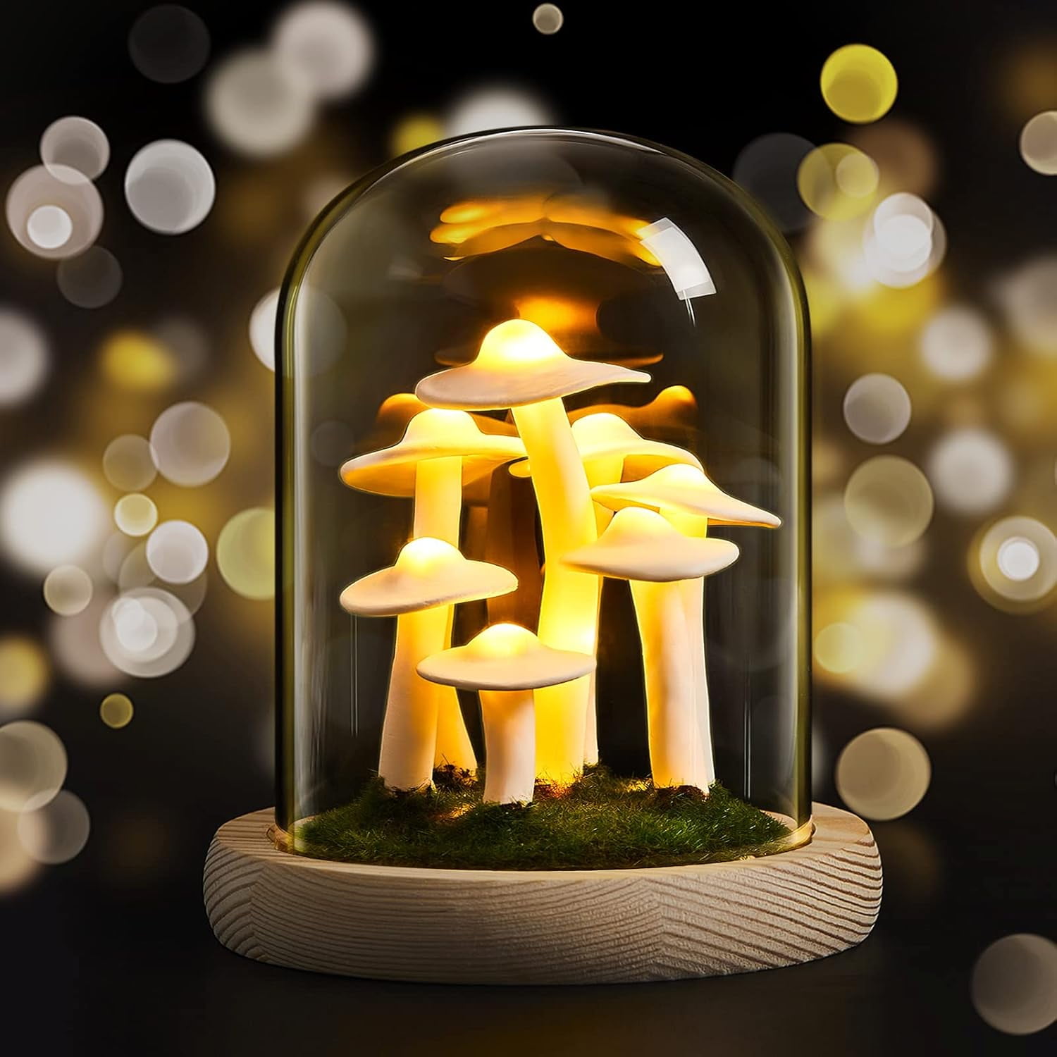 Mushroom Night Light Lamp Decor LED Light in Glass Dome Mushroom Lamp ...