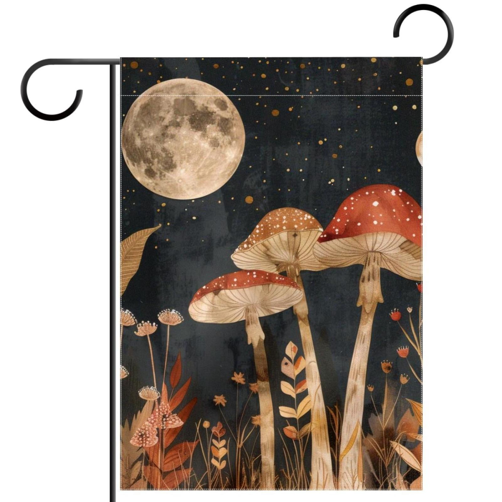 Mushroom Night Moon Vintage Boho Plants Leaves Welcome Garden Flags, 12 ...